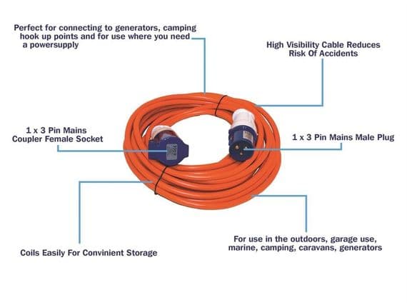 Leisurewize 25 Metre Mains Extension Lead Hook Up (2.5mm Cable ...