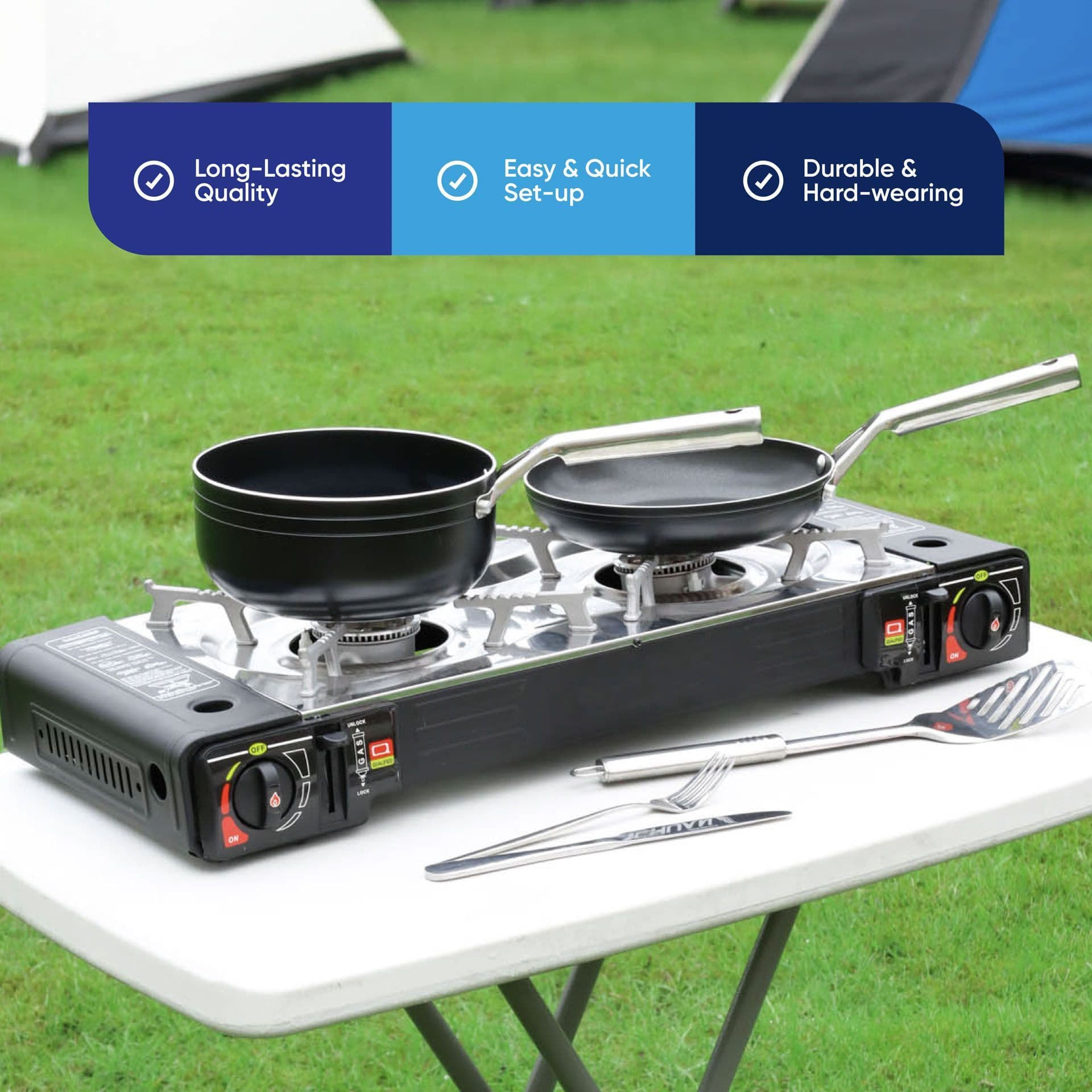 Leisurewize Double Burner Portable Gas Stove LW716 - Grasshopper Leisure