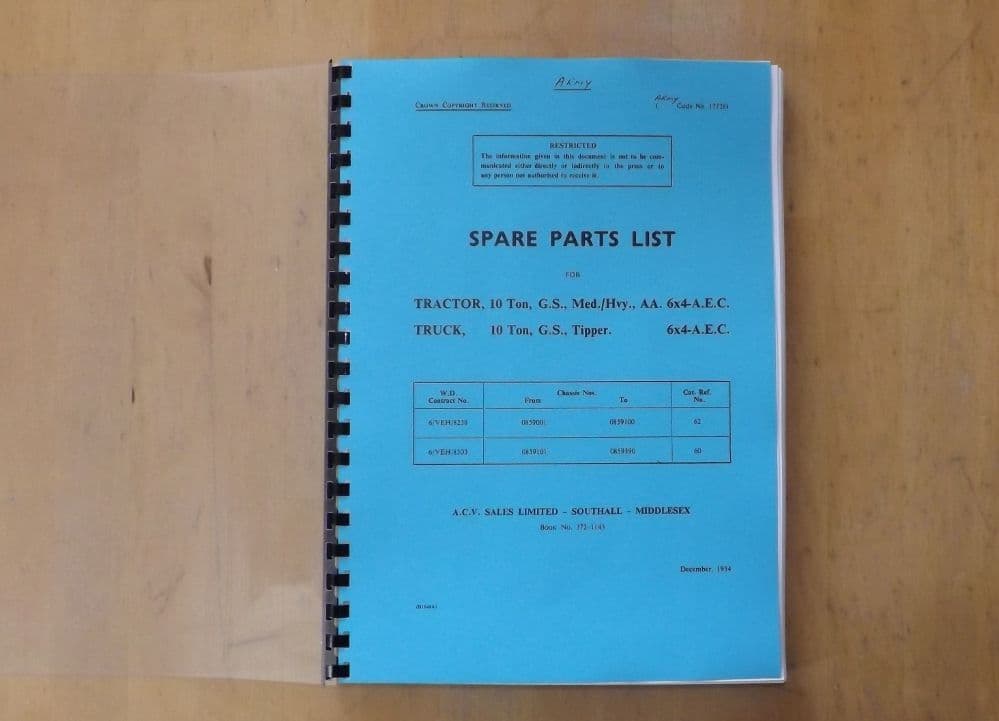 AEC 6x4 Truck Spare parts list A E C Militant MK1