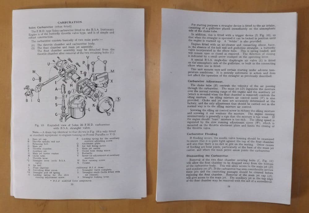BSA Model A F E and G Power unit Instruction manual