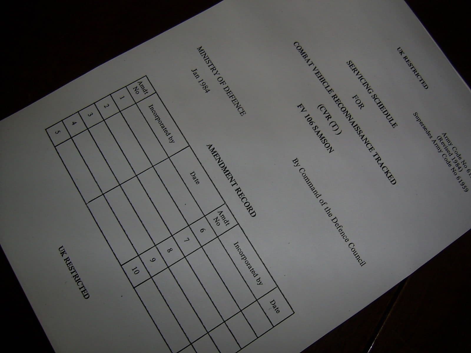CVR T Samson Servicing schedule FV106