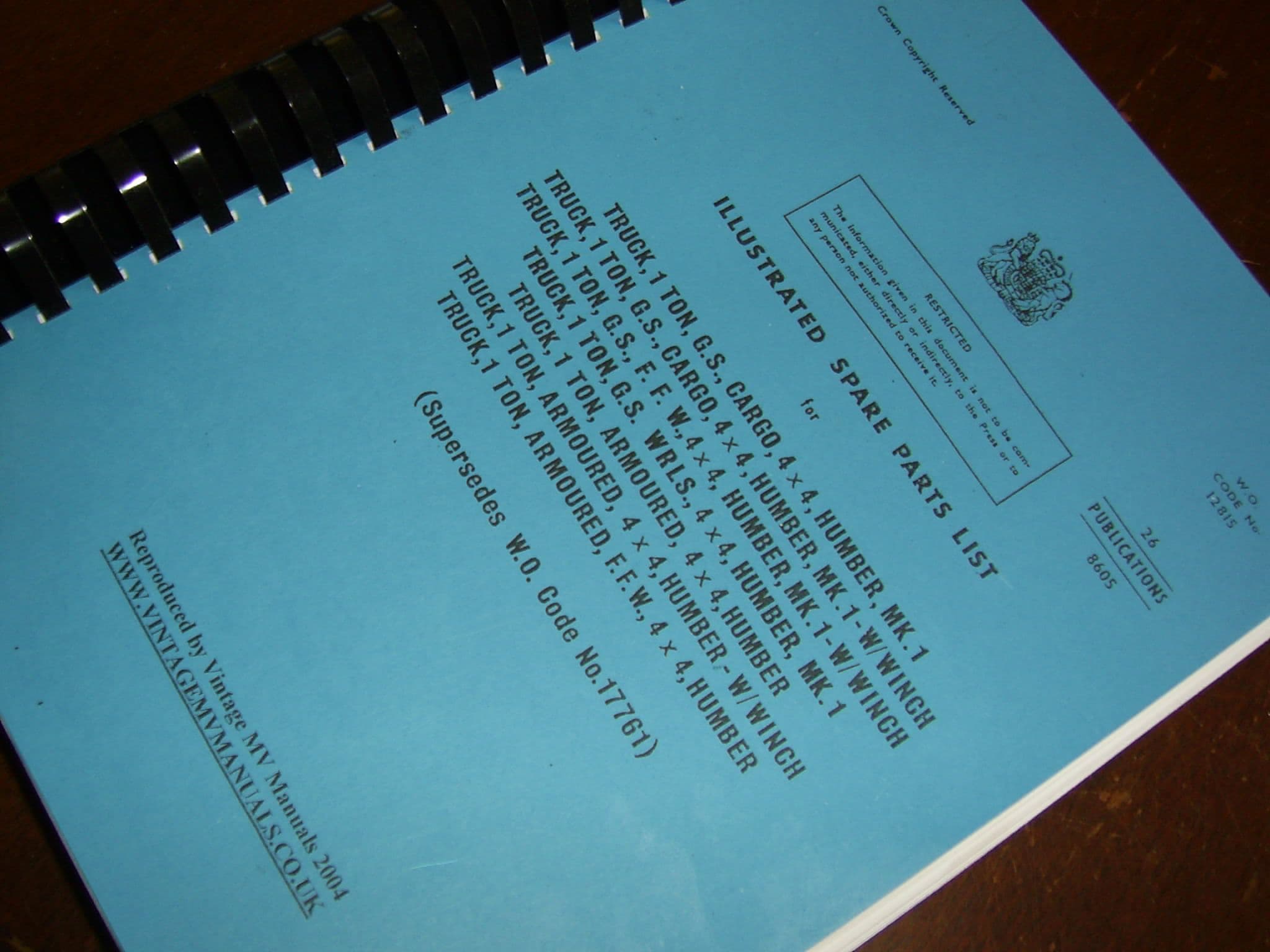 Humber 1 ton Armoured & GS Parts list B60 Engine