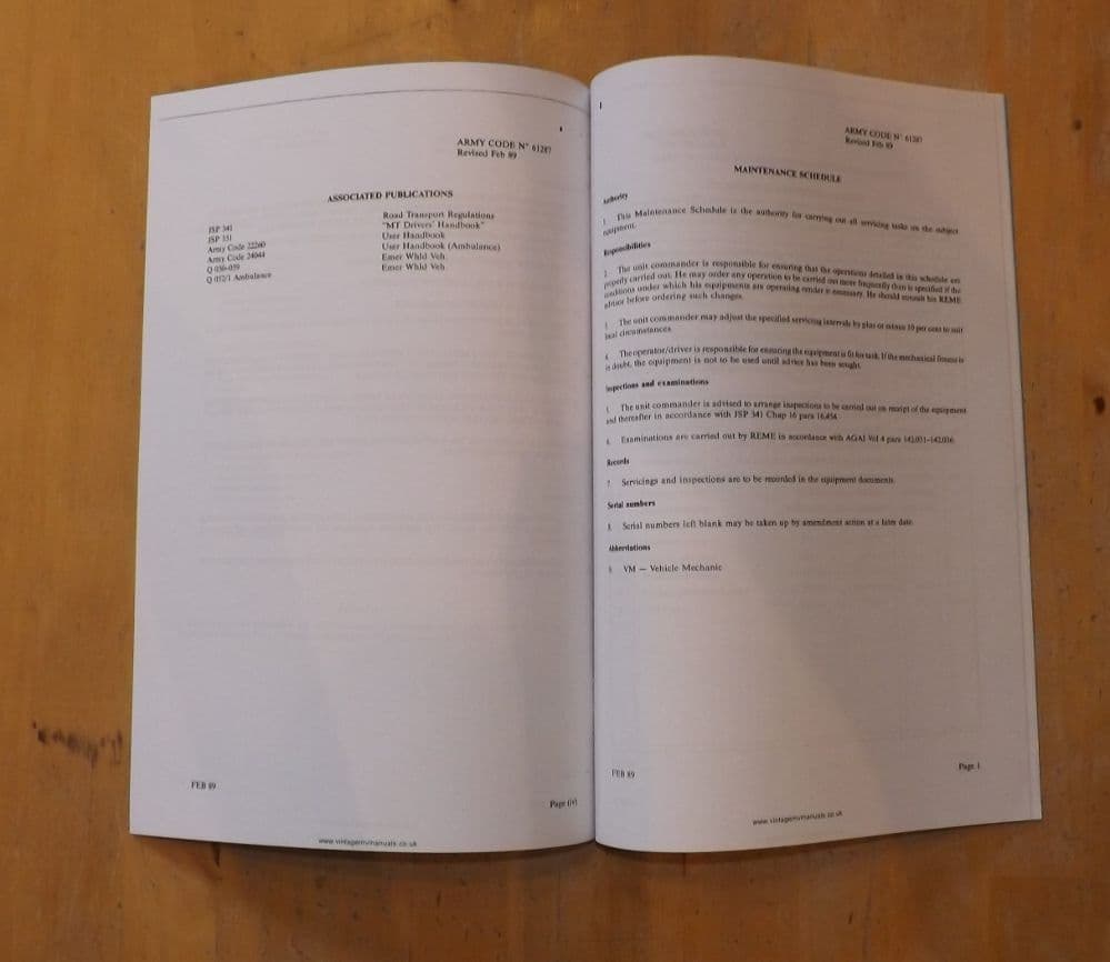 Land Rover V8 1 tonne Maintenance schedule 61287