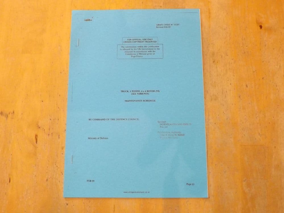 Land Rover V8 1 tonne Maintenance schedule 61287