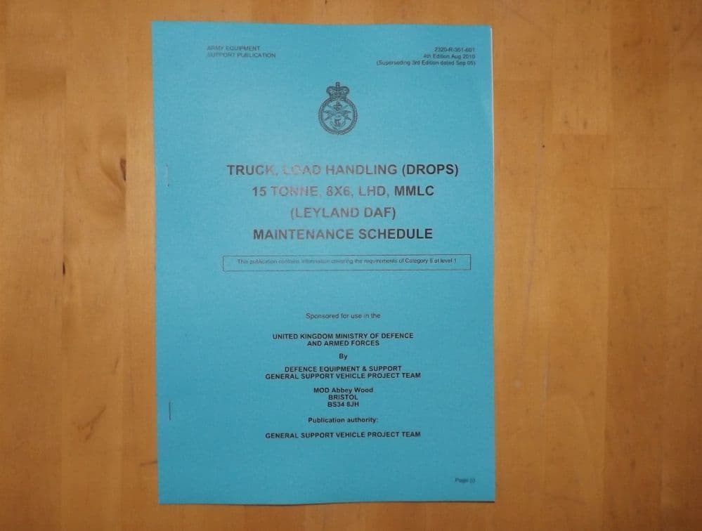 Leyland DAF Drops 15 tonne 8x6 LHD MMLC Maintenance Schedule