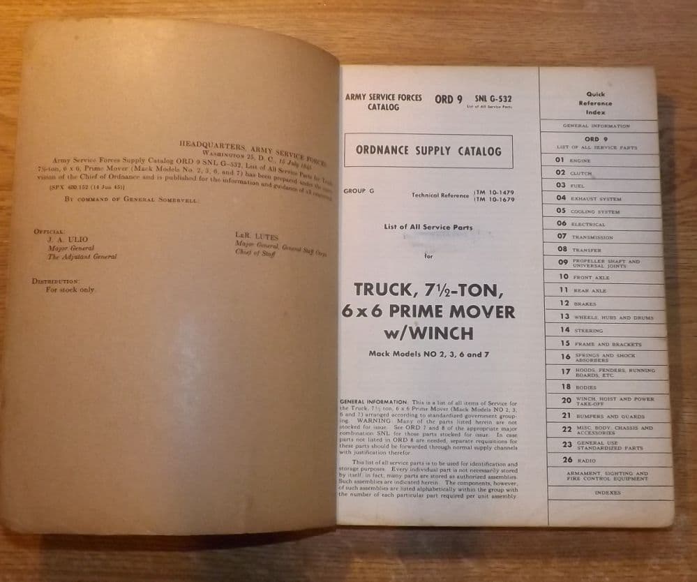 Mack 6x6 Prime mover List of all service parts