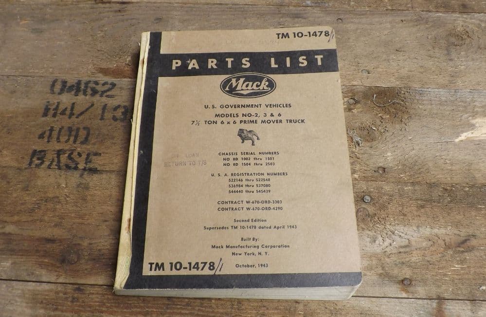 Mack 7 5 ton 6x6 Prime mover Parts list