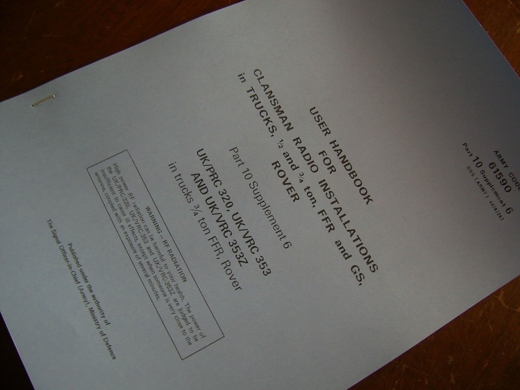 UK/PRC 320 UK/VRC 353 and UK/VRC 353Z in trucks 3/4 ton FFR Rover