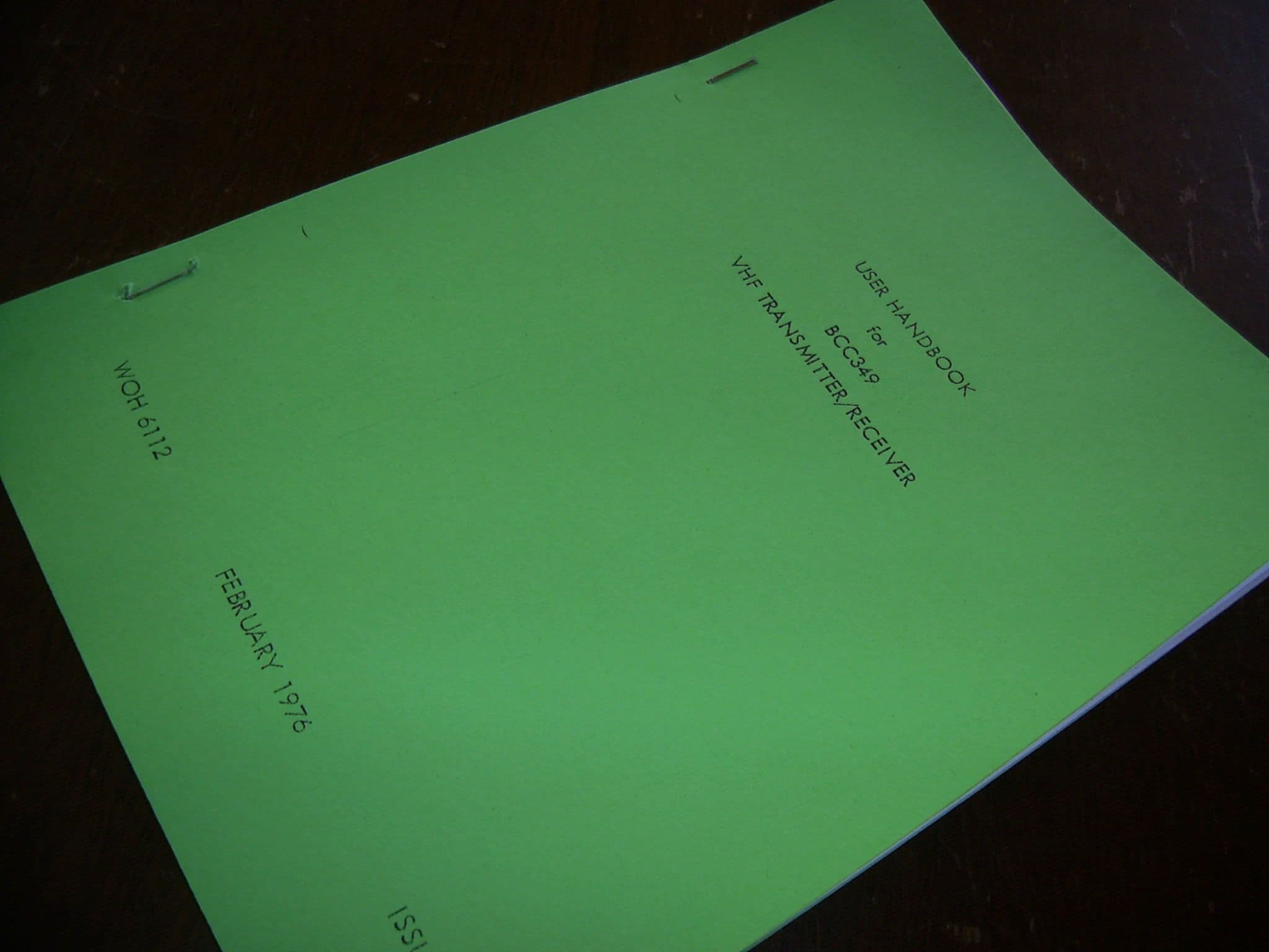 User handbook for BCC349 VHF Transmitter/receiver