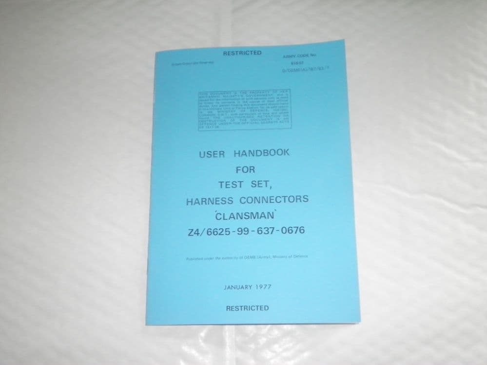 User handbook for Clansman Test set harness connectors