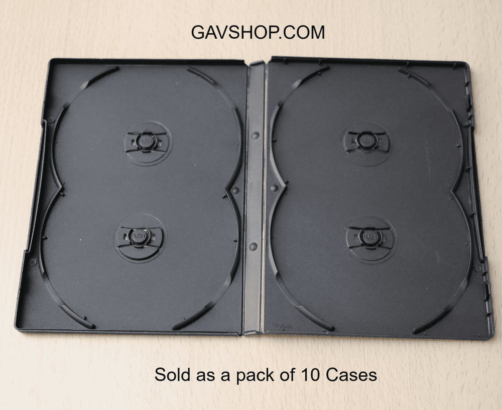 14MM BLACK QUAD 4 DVD STORAGE CASE WITH CLEAR OUTER SLEEVE 10 Pack