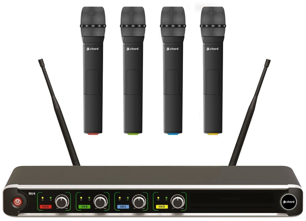 NU4 Quad 4 x Hand Held UHF Wireless Radio Microphone System