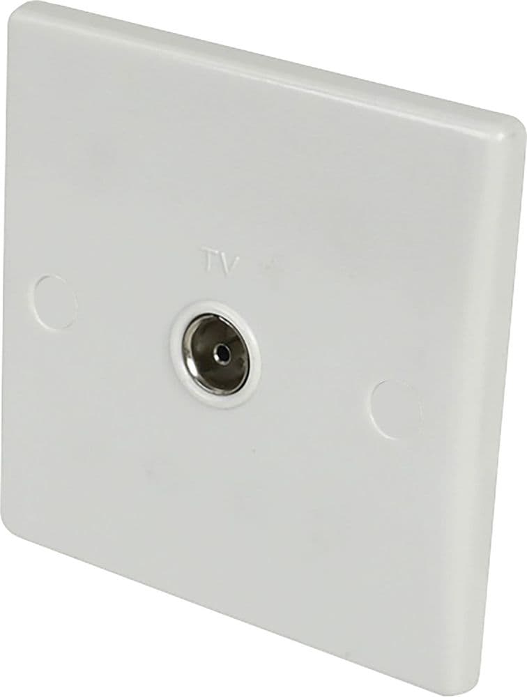 White Flush Mounting Single Coaxial Outlet with Fixing Screws - F356E