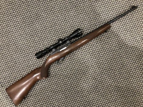 Ruger 10/22 Blue Barrel with wood stock with scope