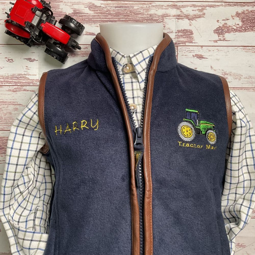 Personalised Kids Tractor fleece bodywarmer / gilet Tractor mad