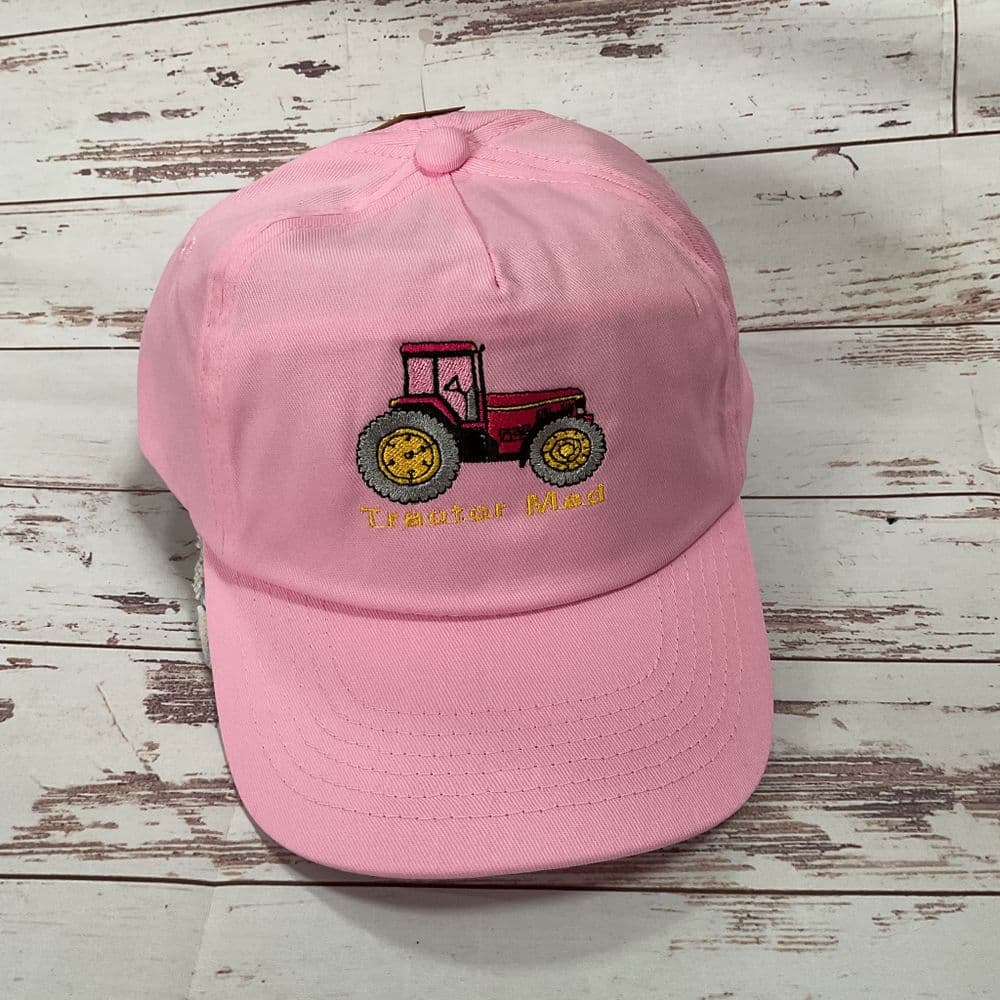 Tractor caps with Tractor Mad pale pink tractor