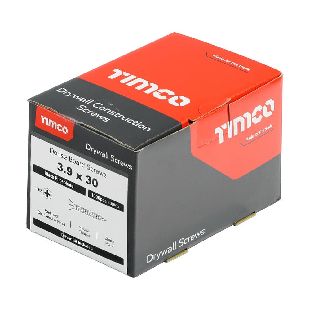 3.9 x 30 TIMCO Drywall Dense Board High-Low Thread Screws - Black