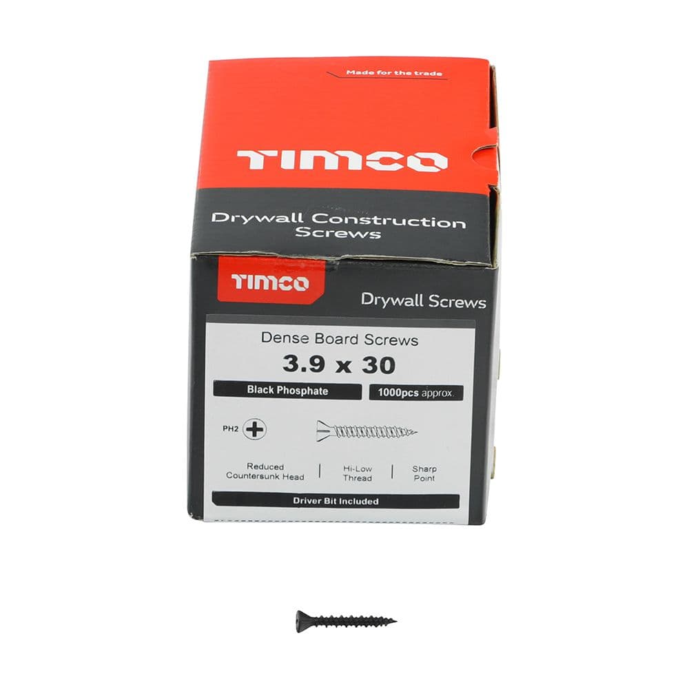 3.9 x 30 TIMCO Drywall Dense Board High-Low Thread Screws - Black