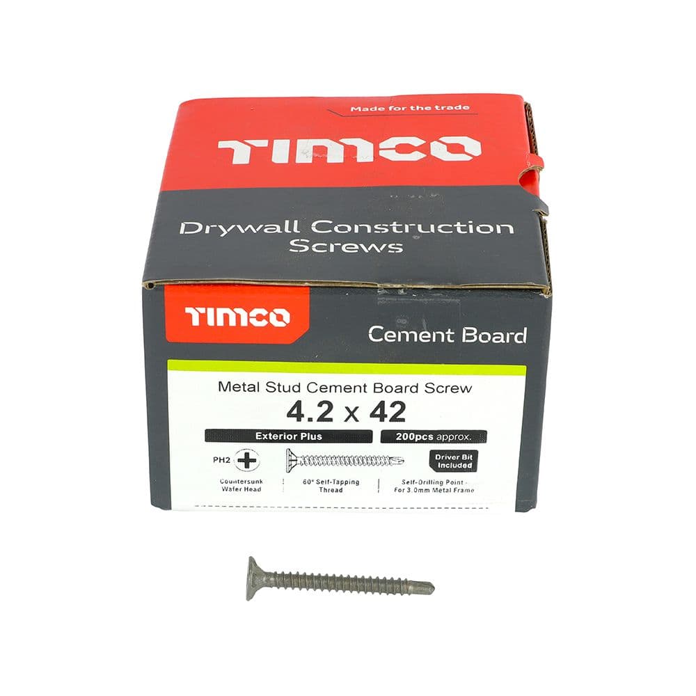 4.2 x 42 TIMCO Drywall Countersunk Wafer Screws - Silver