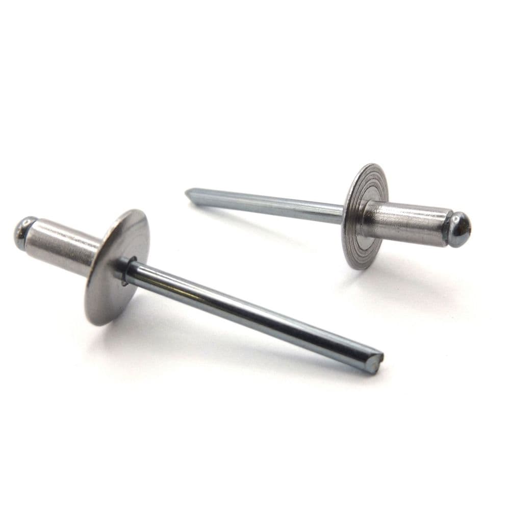 4.8mm x 10mm Large Flange Blind Pop Rivets - Aluminium / Zinc Plated Steel