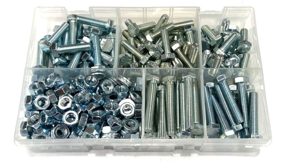 Assorted M8 Setscrews Nuts & Washers - Steel Zinc Plated 330pcs