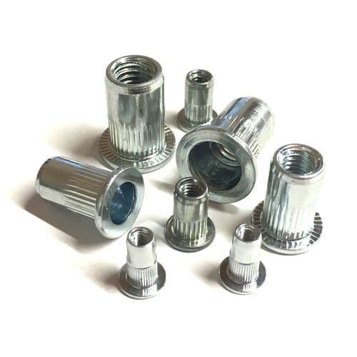 M10 Large Flange Knurled Rivet Nuts - Steel Zinc Plated