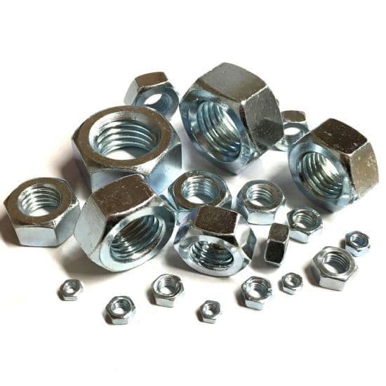 M12 x 1.5mm Fine Pitch Full Nuts DIN 934 Steel Gr.8 Zinc Plated