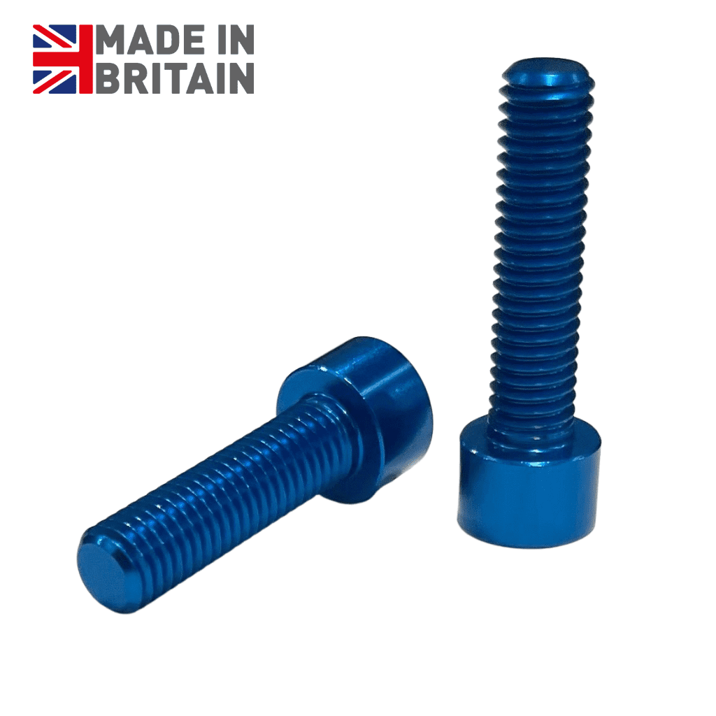 M2 x 10mm Socket Cap Head Screws (DIN 912) - 7075 Aluminium Anodised Blue