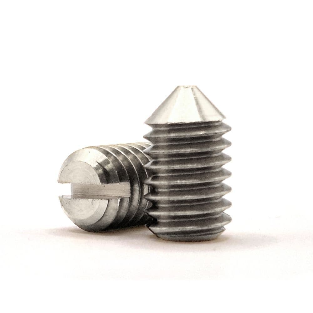 M2.5 x 10mm Slotted Cone Point Grub Screws (DIN 553) - A1 Stainless Steel