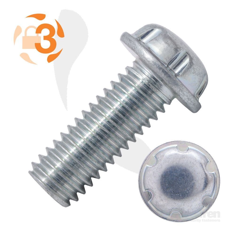 M3 x 12mm System Zero Flanged Head Security Screws - Zinc Plated Steel ...