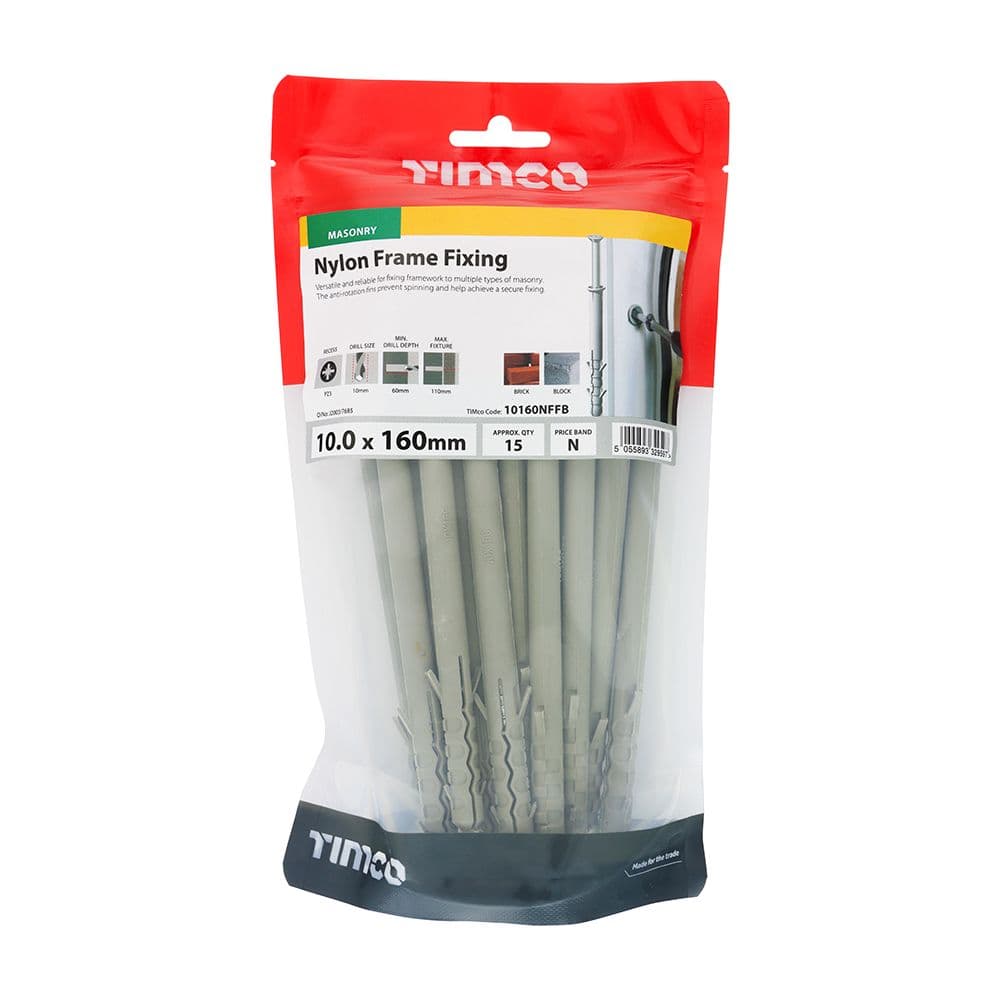 TIMCO 10.0 x 160 Nylon Frame Fixings - PZ - Zinc - Bag of 15