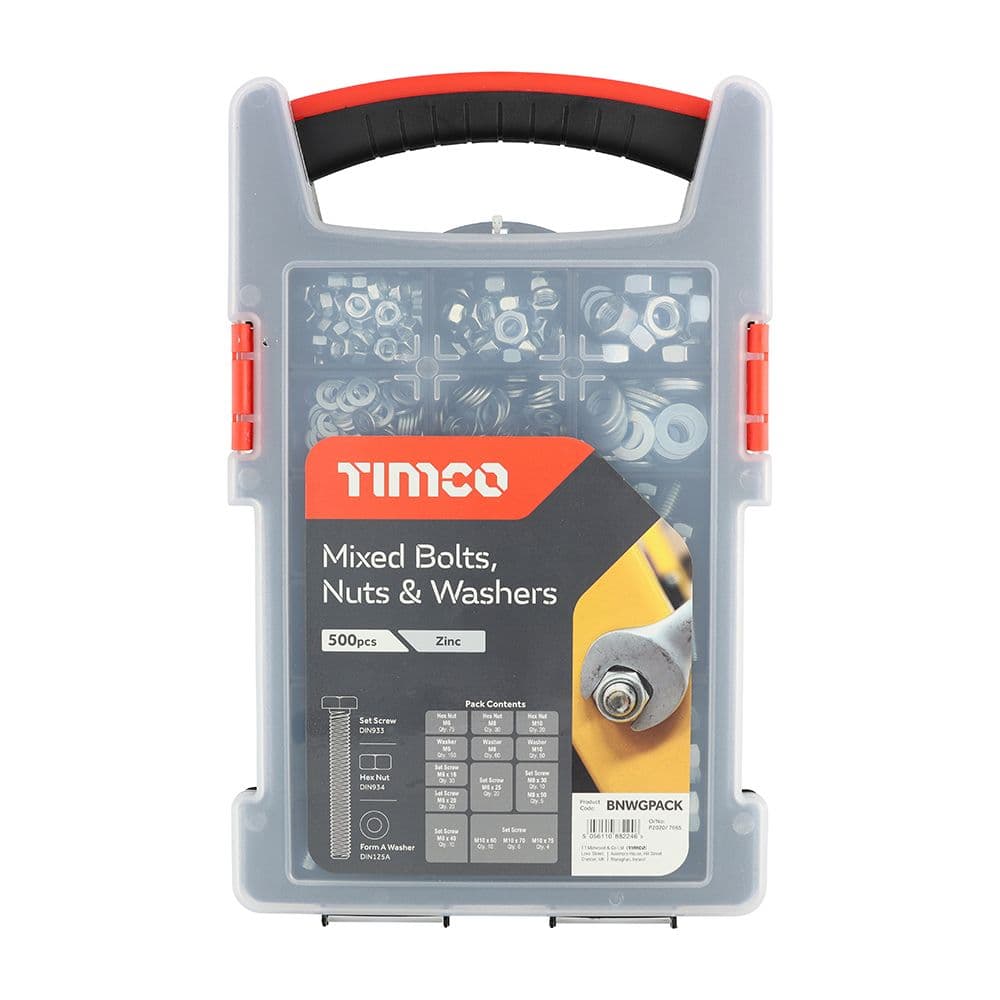 TIMCO Assorted M6, M8 & M10 Bolts, Nuts and Washers - Zinc Plated (500pcs)