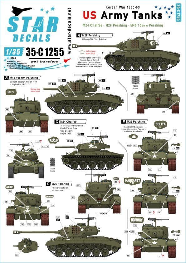 STAR35-C1255 US Army Tanks in Korea M24 Chaffee M26 Pershing and M45 ...