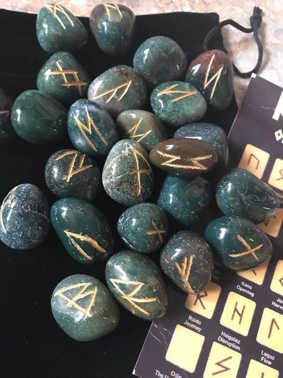 Bloodstone Runes Rune Stones with Pouch & Runic Symbol Sheet Handmade