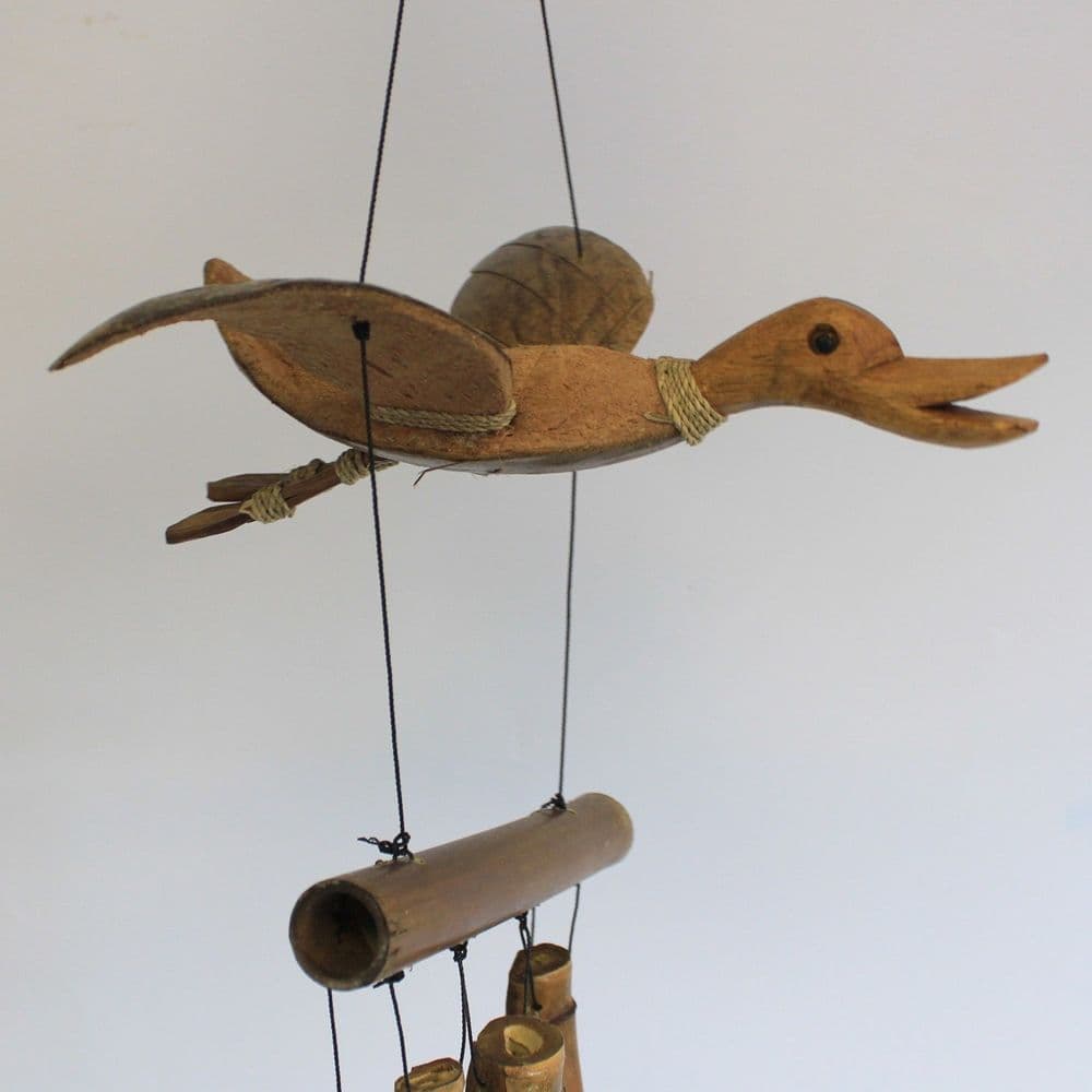 Duck Bamboo & Coconut Wind Chime Mobile Garden Porch 85cm Handmade