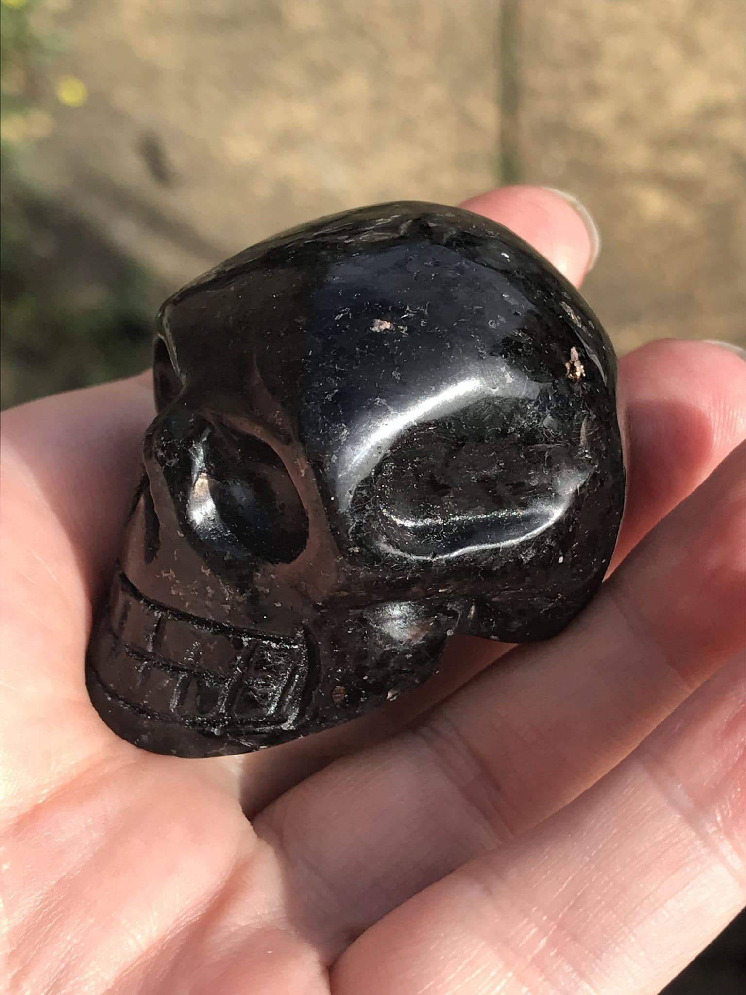 Nuummite Anthophyllite Skull from Greenland 2" Reiki Healing Crystal