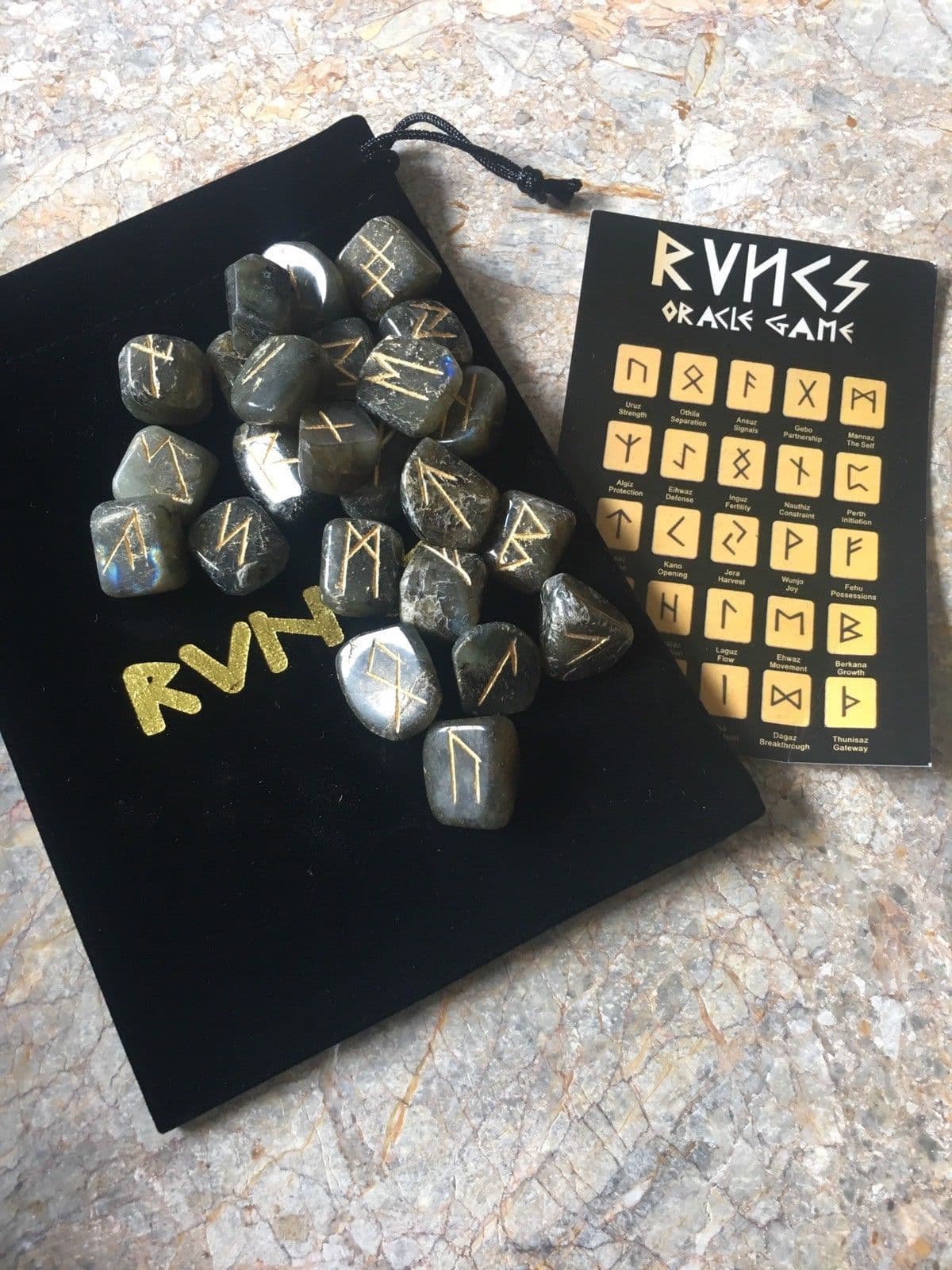 Rune Stones - Natural Labradorite Crystal Divination Runes Handmade