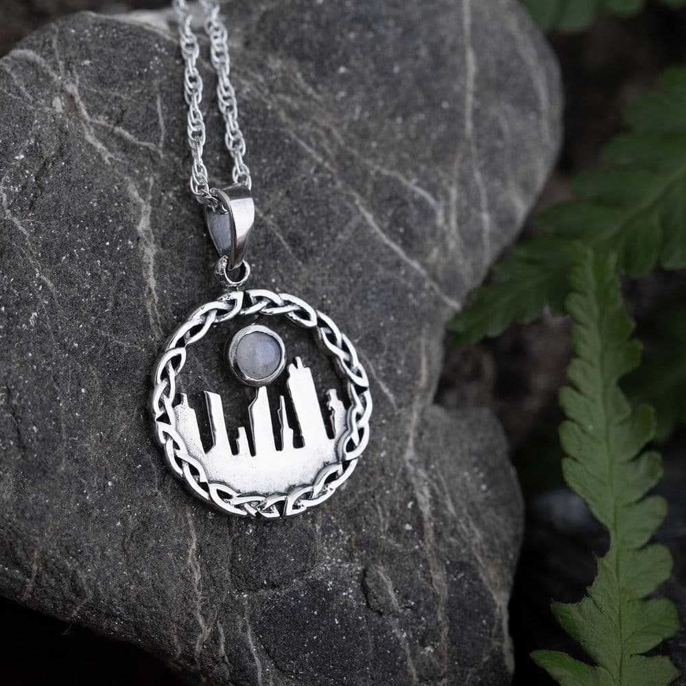 Outlander Inspired Standing Stones Silver Pendant Small with Moonstone 9694