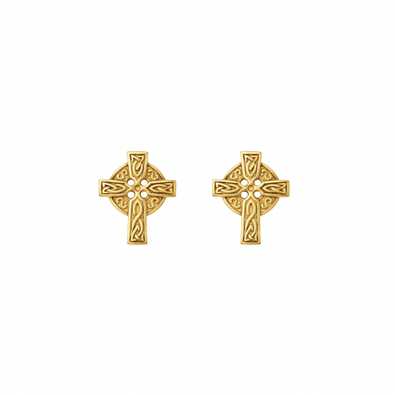 Scottish Celtic Cross Stud Earrings Gold Finish 0495G