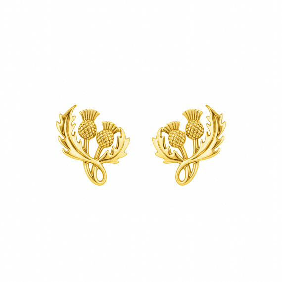 Scottish Thistle Stud Earrings Gold Finish 0671G