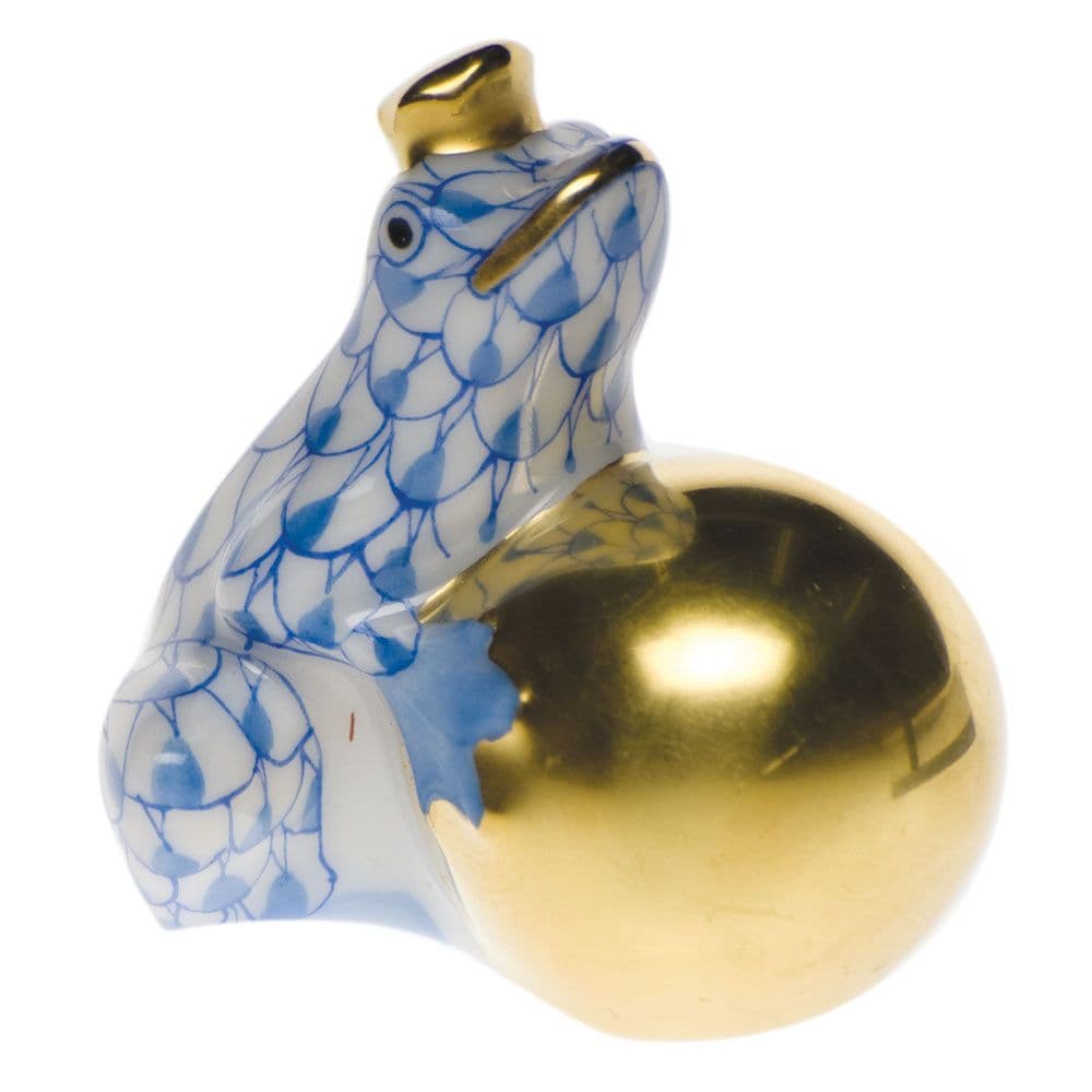 Herend Porcelain Fishnet Figurine of a Miniature Frog Prince