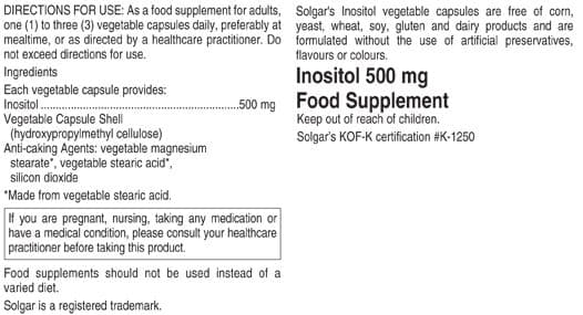 Inositol 500 mg Vegetable Capsules