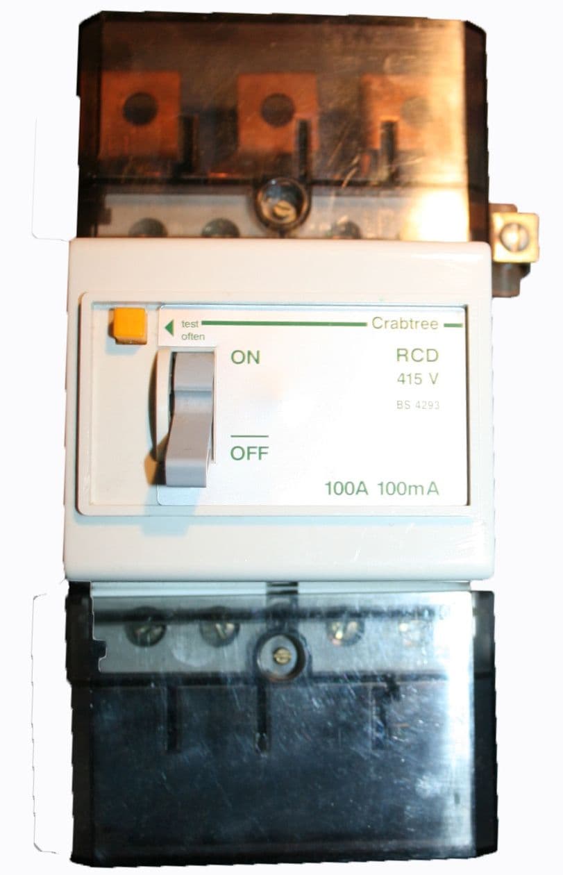 4 Pole 100 Amp 415v 3 Phase RCD 100mA Residual Current Device Crabtree ...