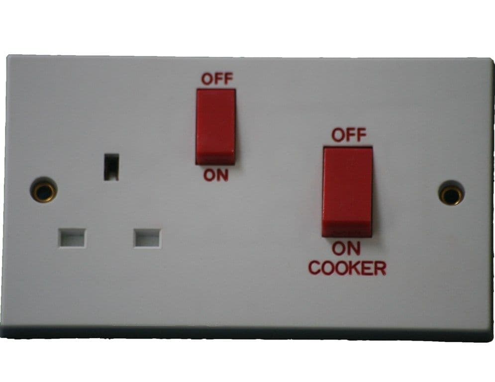 45 Amp Double Pole Cooker Control Switch with 13 amp Socket White