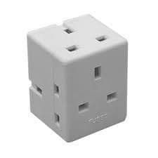 2 Way 13 amp Adaptor 3 Pin 13amp UK socket to take two 13amp plugs