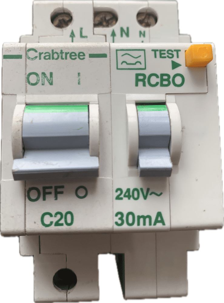 Crabtree Polestar 602C/203 C20 RCBO 30ma Type A RCD BS4293/3871 10kA