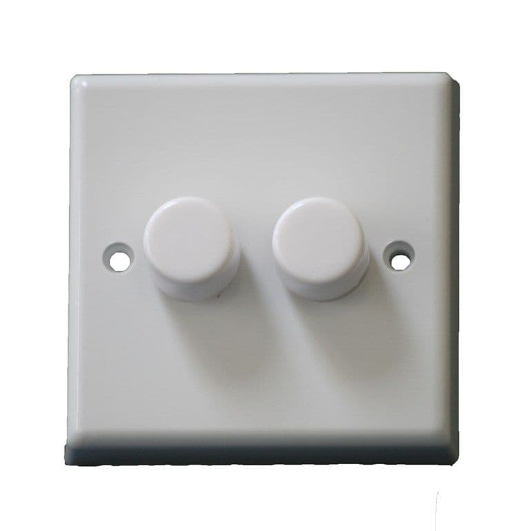 Dimmer Switch 2 Gang 2 Way Rotary Control 400w 400VA Push ON/OFF White