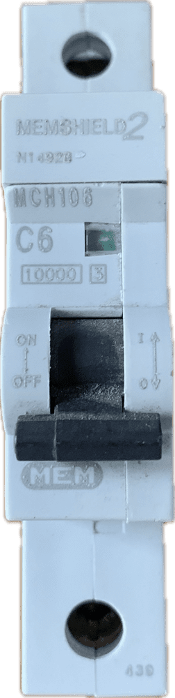MEM Memshield2 C6 MCB 6 Amp MCB MCH106 10kA BSEN60898