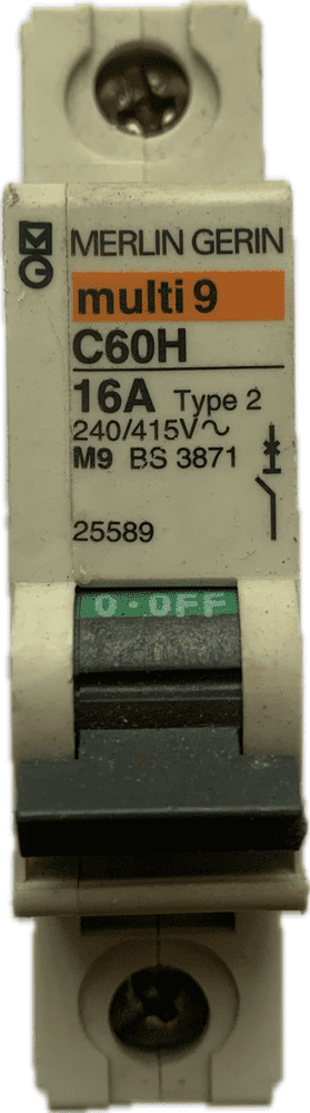 Merlin Gerin 16 amp MCB Type 2 9ka C60H Multi 9 BS3781 25589