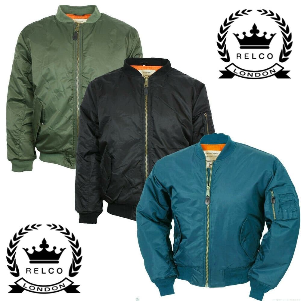 Relco Classic MA-1 Flight Jacket Bomber Pilot Military Army Olive Black ...